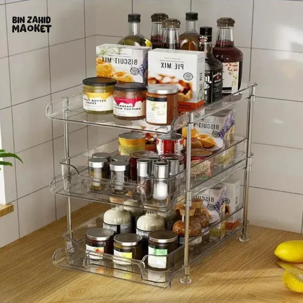 ACRYLIC CLEAR PULL-OUT STORAGE ORGANIZER COSMETIC & FOOD STORAGE - 3 T