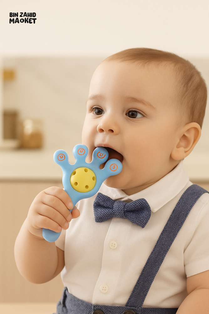 BABY HAND-SHAPED SILICONE RATTLE & TEETHER TOY | SAFE SOFT CHEWING & P