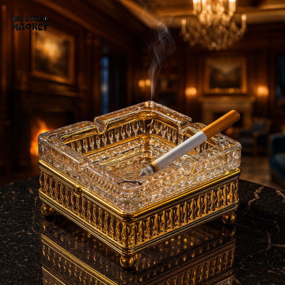 CRYSTAL GLASS ASHTRAY WITH GOLD FRAME - SJ1222