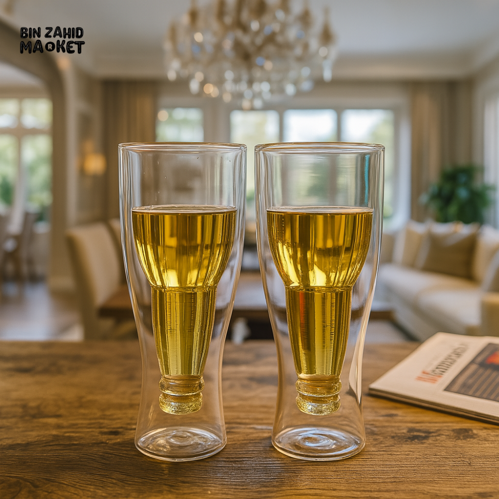 DOUBLE WALL BEER GLASS SET – INVERTED BOTTLE DESIGN FOR LUXURY DINING