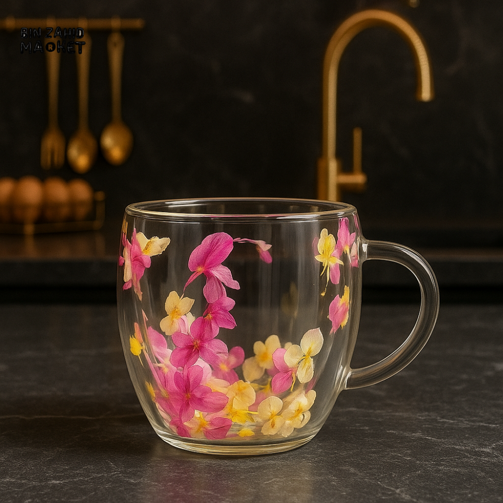 DRIED FLOWER GLASS MUG 230ML - RXG-050