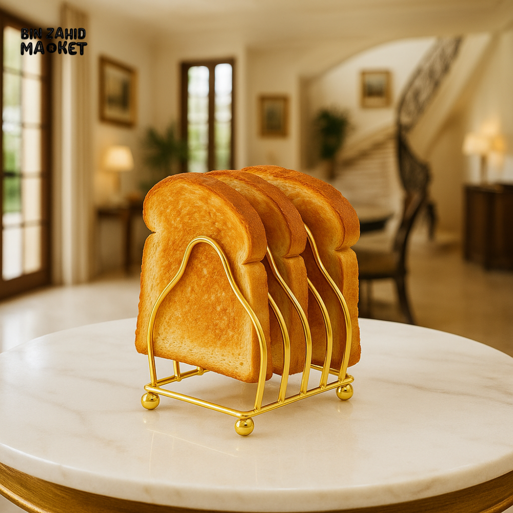 LUXURY GOLD TOAST HOLDER WITH BREAD – ELEGANT BREAKFAST TABLE DECOR SX