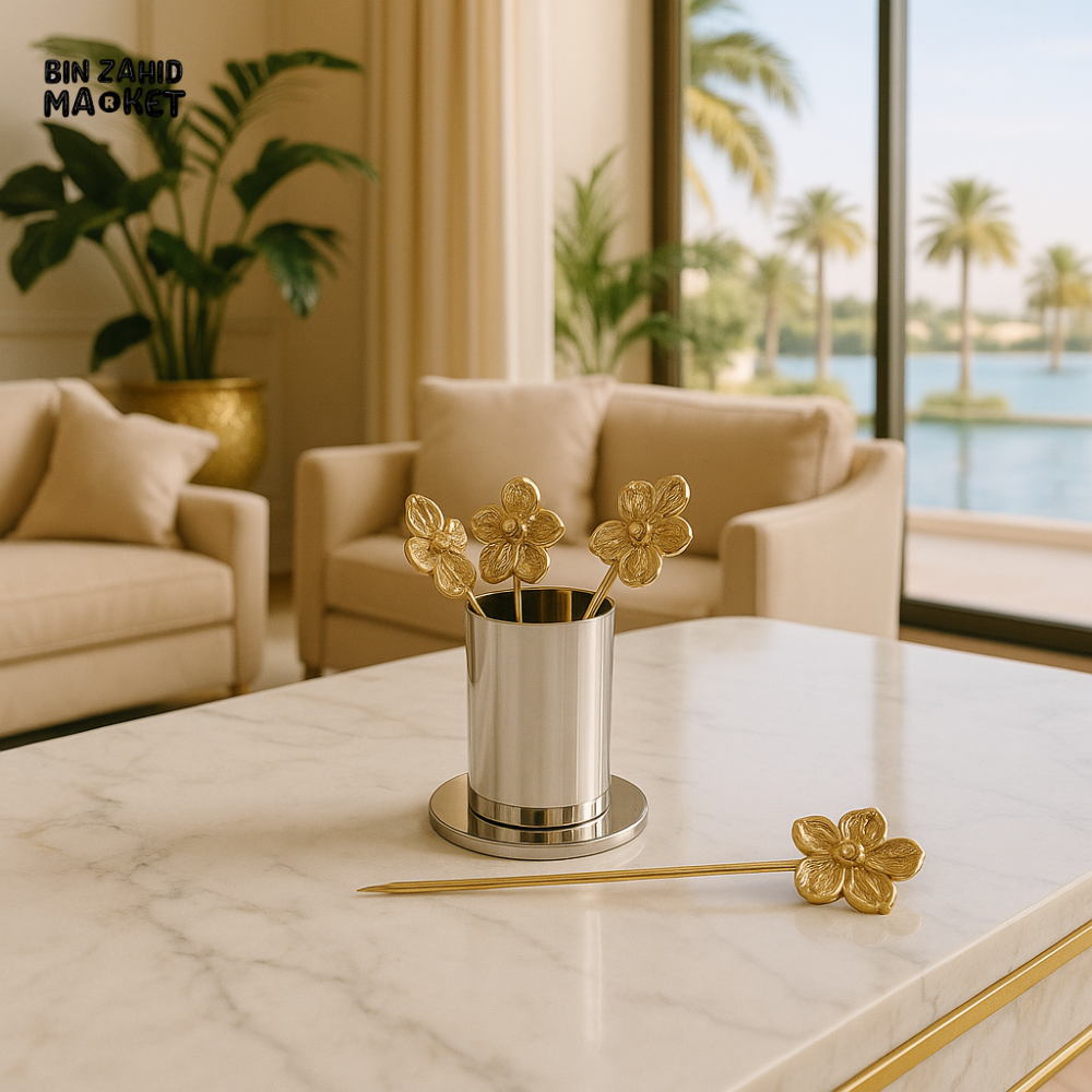 LUXURY GOLDEN FRUIT PICKER SET WITH HOLDER – PREMIUM DECORATIVE SKEWER