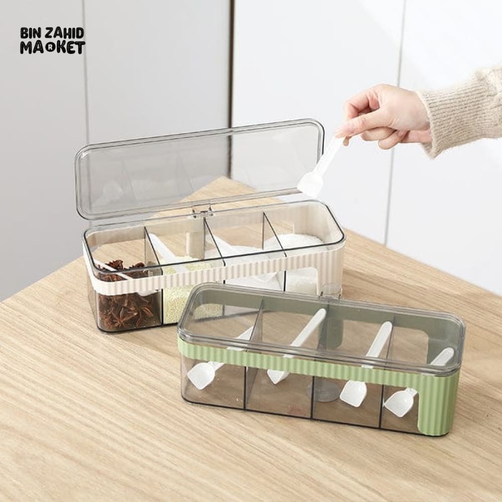 MODERN SPICE STORAGE BOX – MULTI-SECTION CONDIMENT JAR SET WITH TRANSP